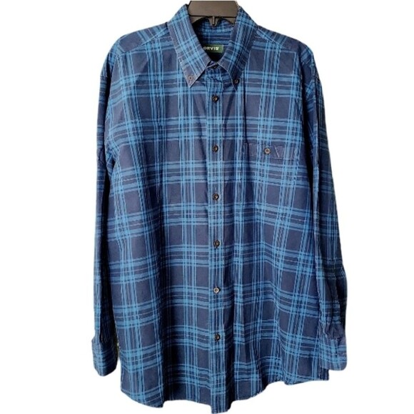 Orvis | Shirts | Orvis Signature Heavy Twill Mens Xl Blue Plaid Shirt ...
